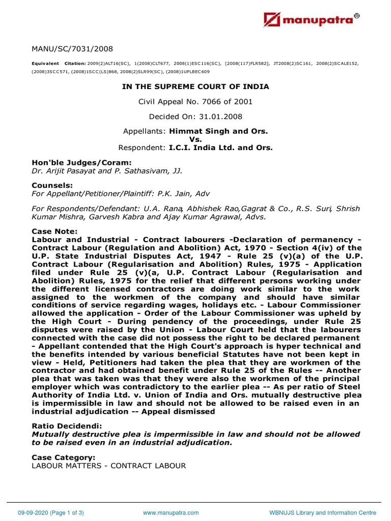 MANU/SC/7031/2008: Dr. Arijit Pasayat and P. Sathasivam, JJ | PDF ...