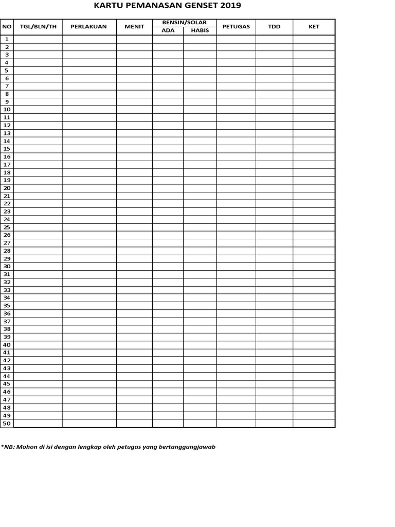 Kartu Genset | PDF