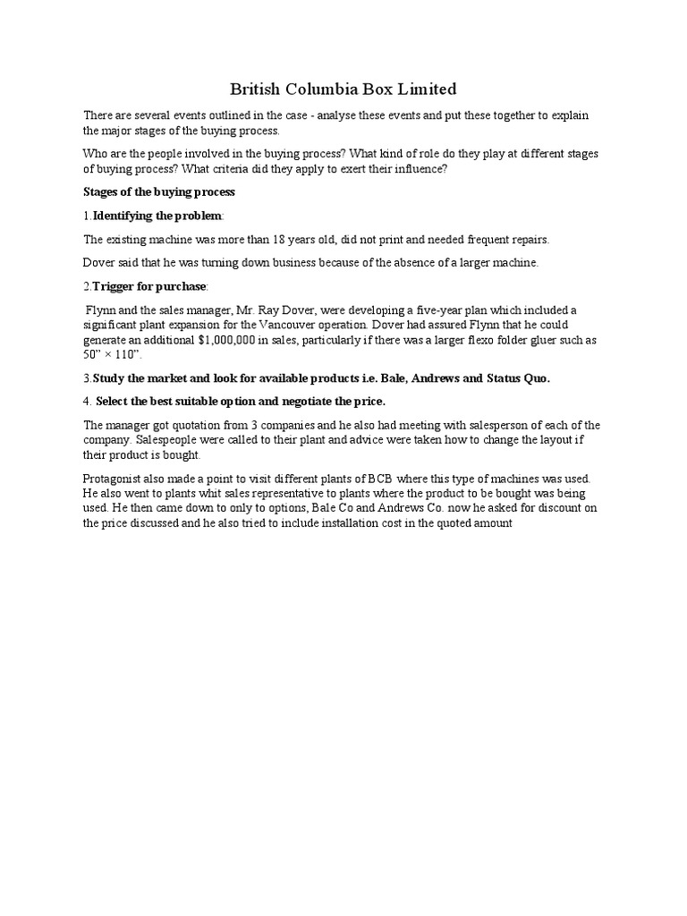 British Columbia Box Limited: Stages of The Buying Process | PDF ...