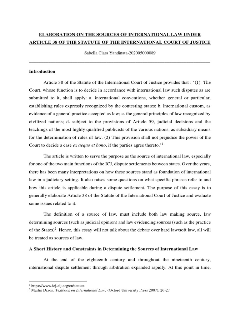 Elaboration On Article 38 of The Statute of The International Court of ...