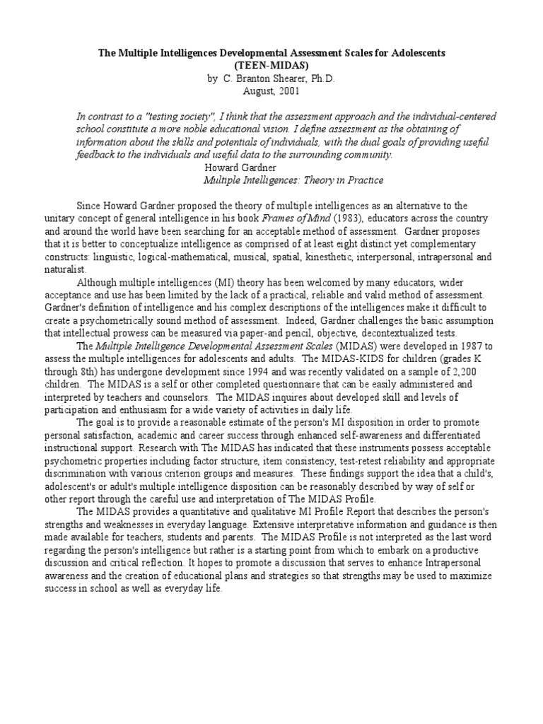 Multiple Inteligences MIDAS - TEEN - Intro | PDF | Action (Philosophy ...