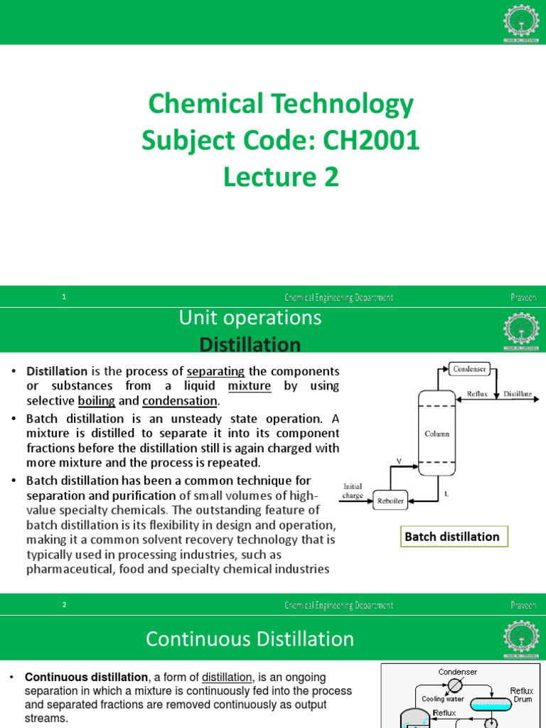 Chemical Technology Subject Code: CH2001 | PDF | Distillation | Evaporation