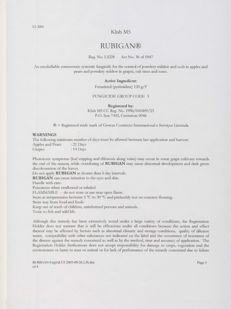 Rubigan Label | PDF | Plants | Wellness