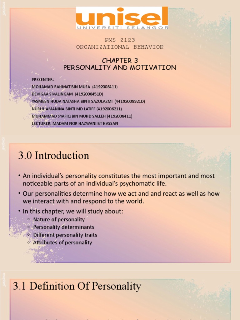 PMS 2123 Organizational Behavior: Personality and Motivation | PDF | Personality Type ...