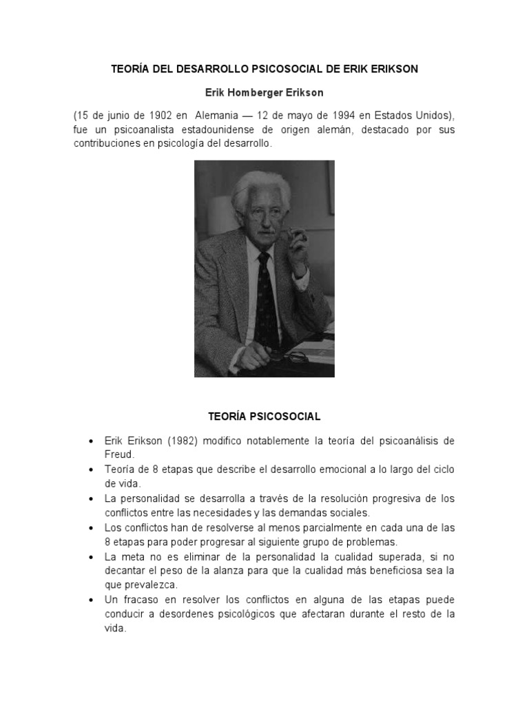 Teoría Del Desarrollo Psicosocial de Erik Erikson | PDF | Adultos | Ciencias del comportamiento