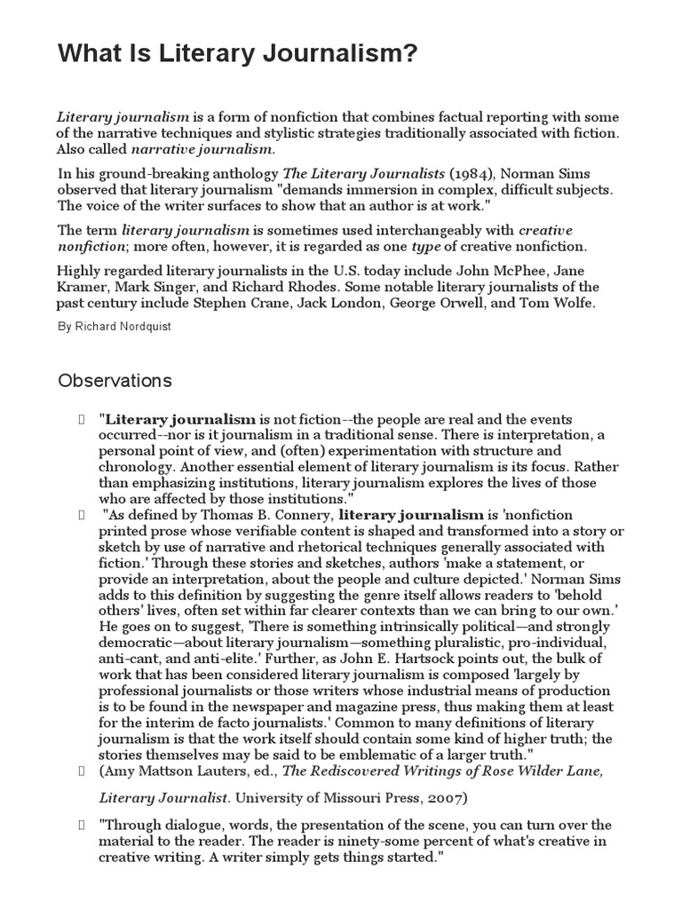 What Is Literary Journalism?: Observations | PDF | Creative Nonfiction