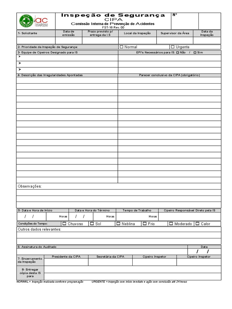 Relatório de Inspeção de Segurança da CIPA identifica irregularidades e ...