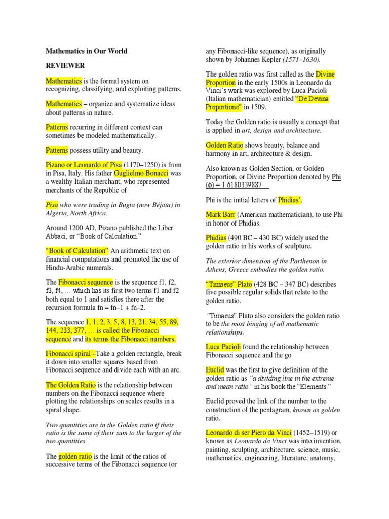 Mathematics in The Modern World Reviewer | PDF | Pattern | Symmetry