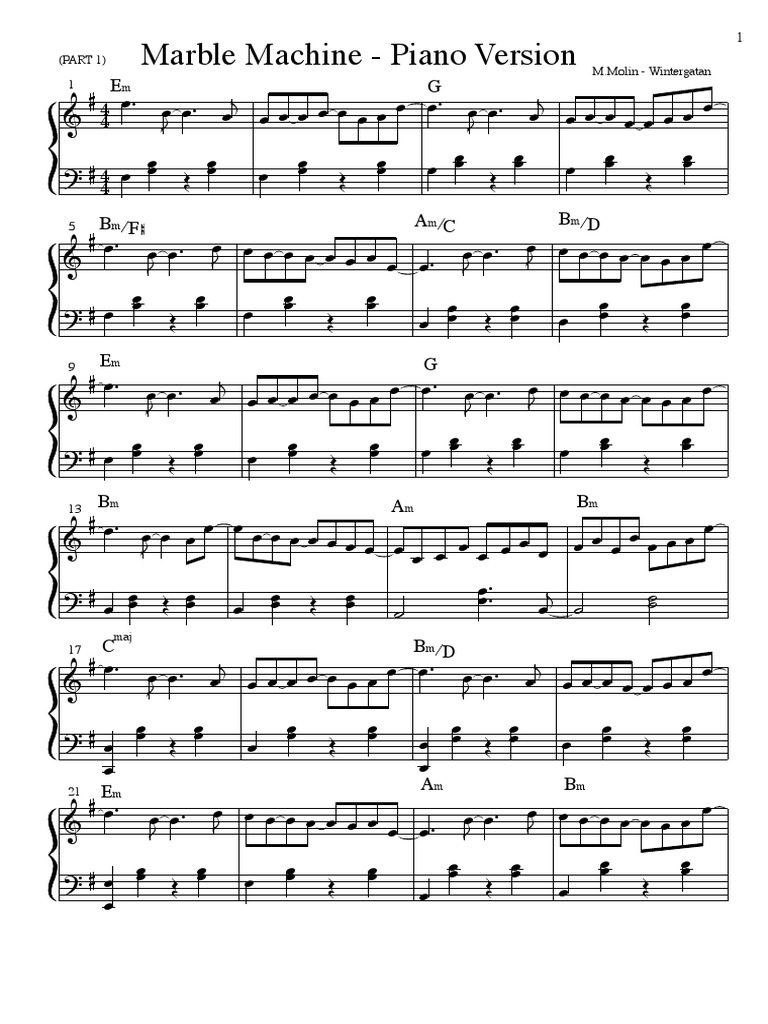 Marble Machine - Piano Version: (PART 1) M M.Molin - Wintergatan | PDF ...