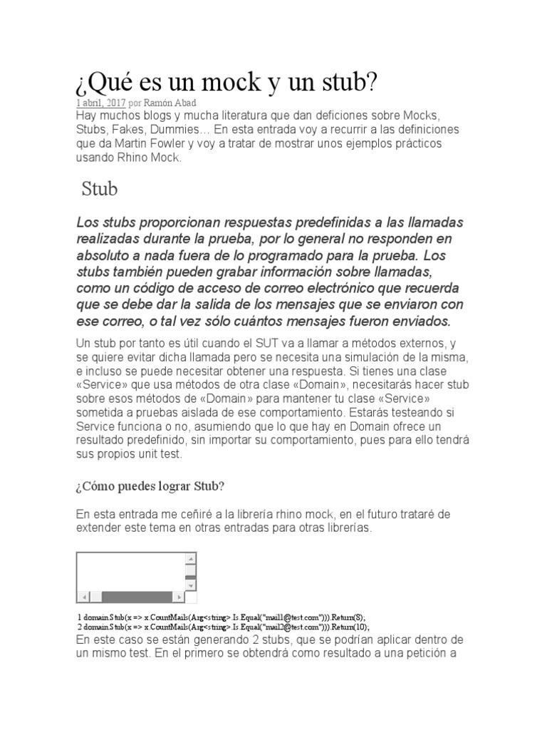 Mock vs Stub: Definición y Ejemplos | PDF | Programación de ...