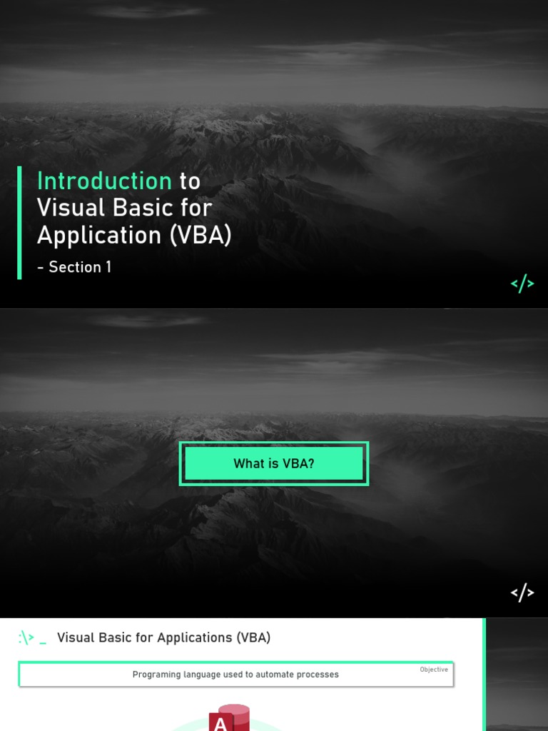 To Visual Basic For Application (VBA) : - Section 1 | PDF | Visual Basic For Applications ...