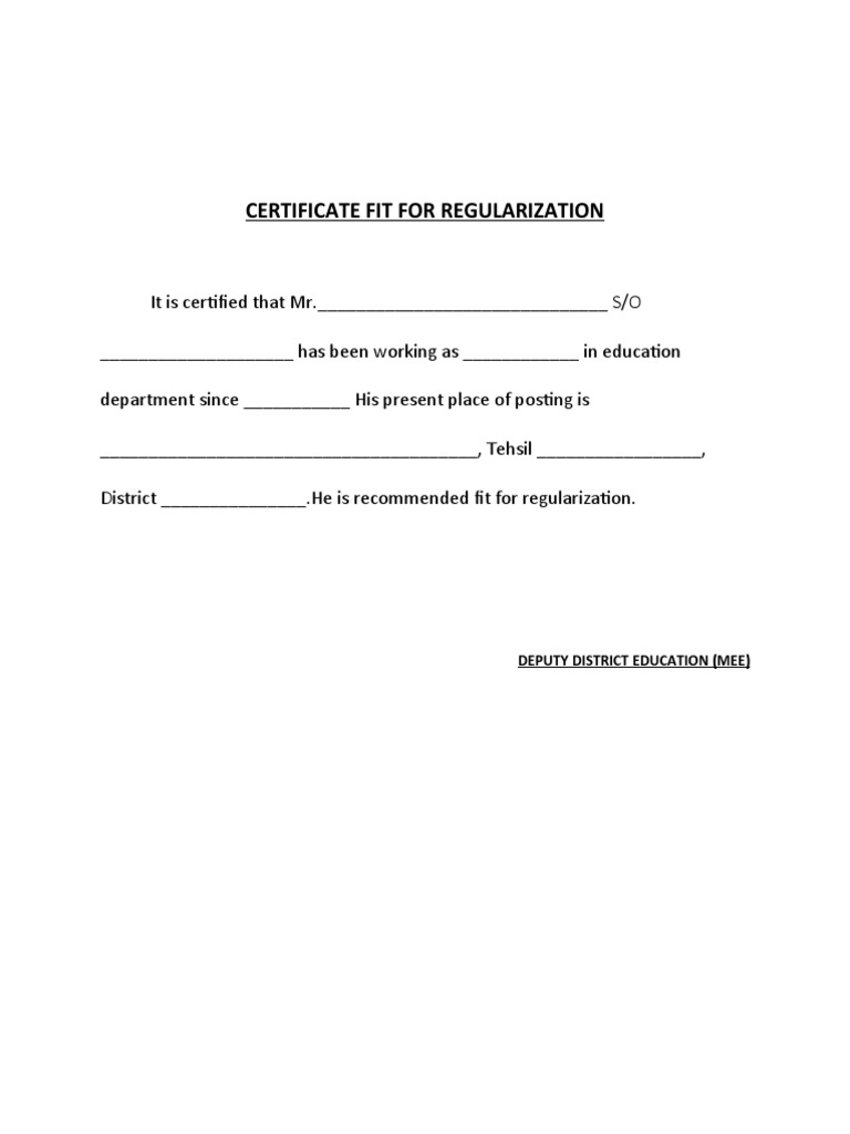 Certificate Fit For Regularization | PDF