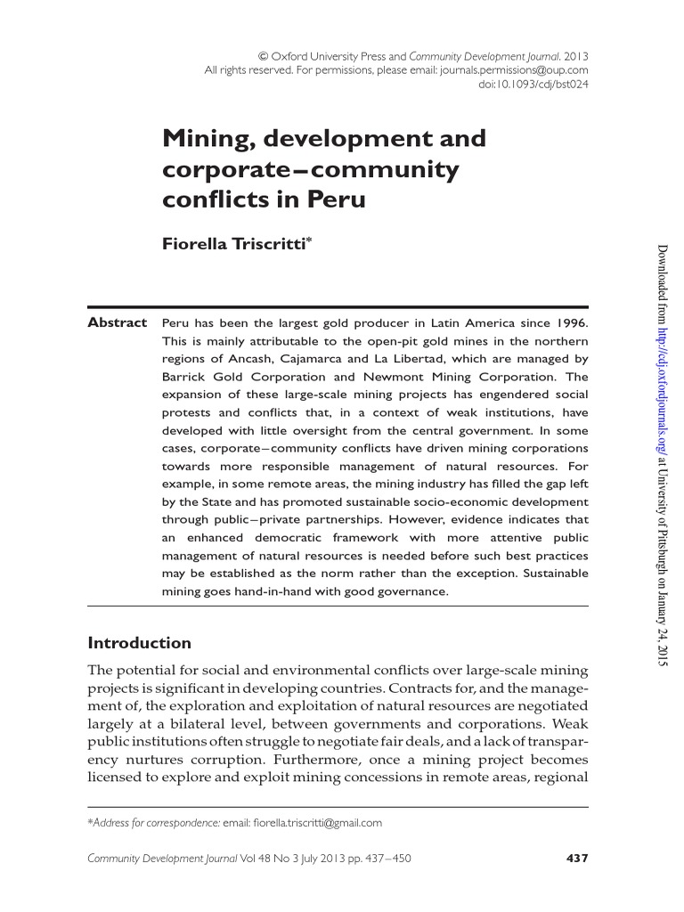 Mining, Development and Corporate - Community Conflicts in Peru | PDF ...