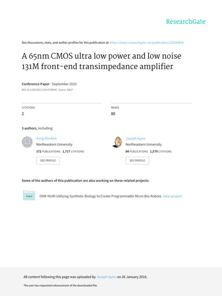 A 65nm CMOS Ultra Low Power and Low Noise 131M Front-End Transimpedance Amplifier | PDF ...