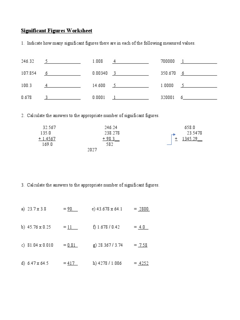 Sig Figs Worksheet-2 | PDF