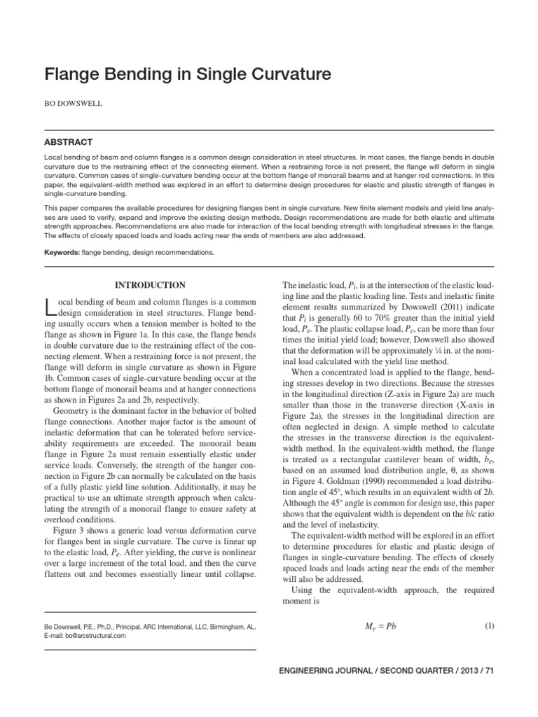 Flange Bending in Single Curvature | PDF | Bending | Strength Of Materials