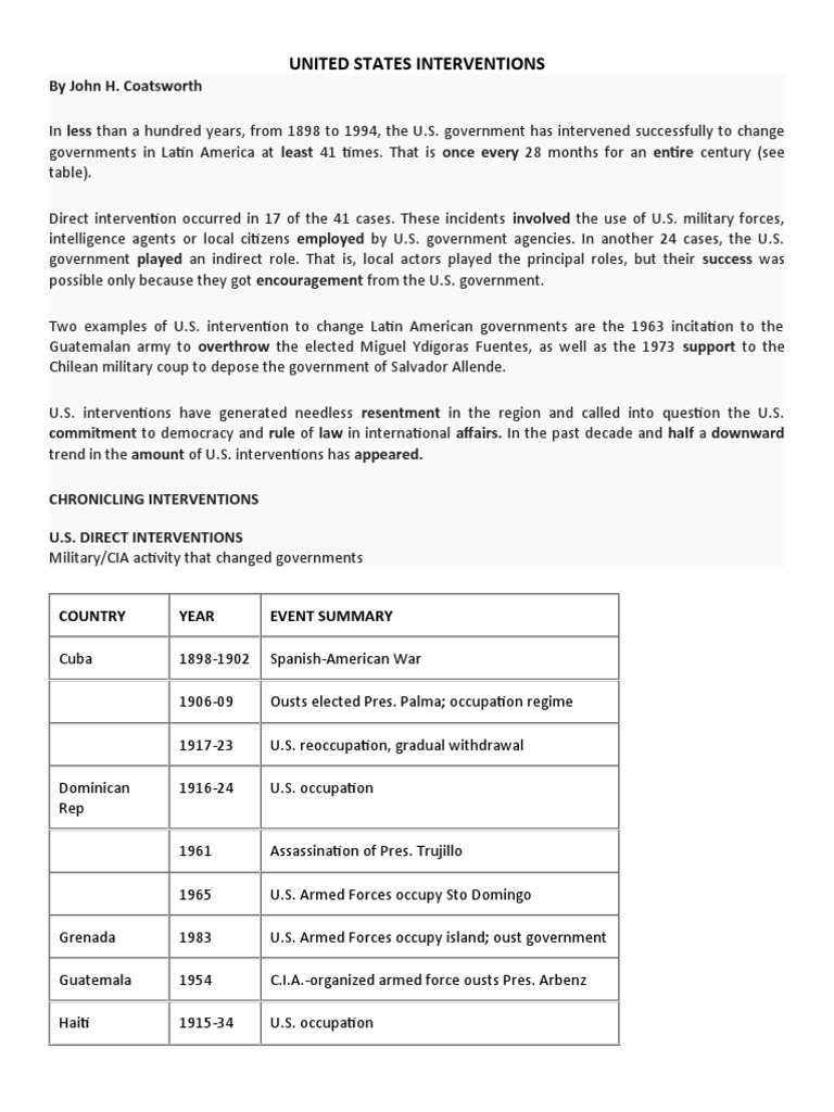 United States Interventions: by John H. Coatsworth | PDF | Latin ...