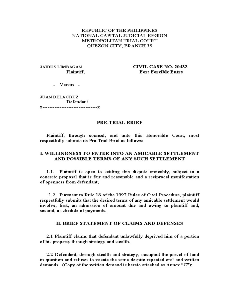 Philippine Court Case Over Forcible Entry | PDF | Lawsuit | Complaint