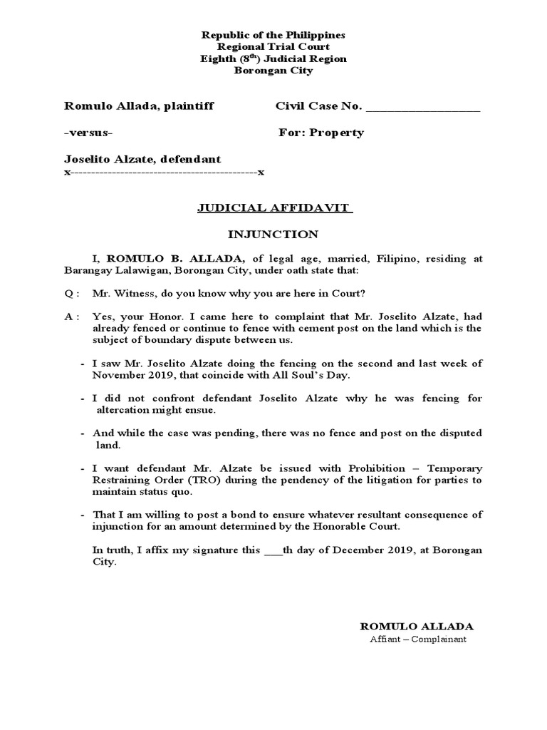 Request for Temporary Restraining Order in an Ongoing Property Dispute ...
