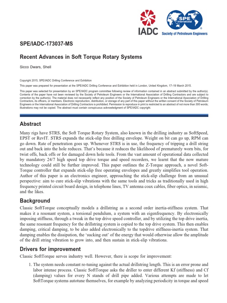 SPE/IADC-173037-MS Recent Advances in Soft Torque Rotary Systems | PDF ...