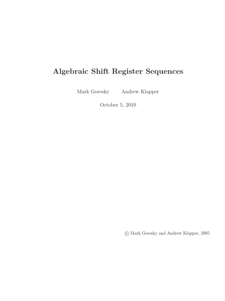Algebraic Shift Register Sequences Book | PDF | Field (Mathematics ...
