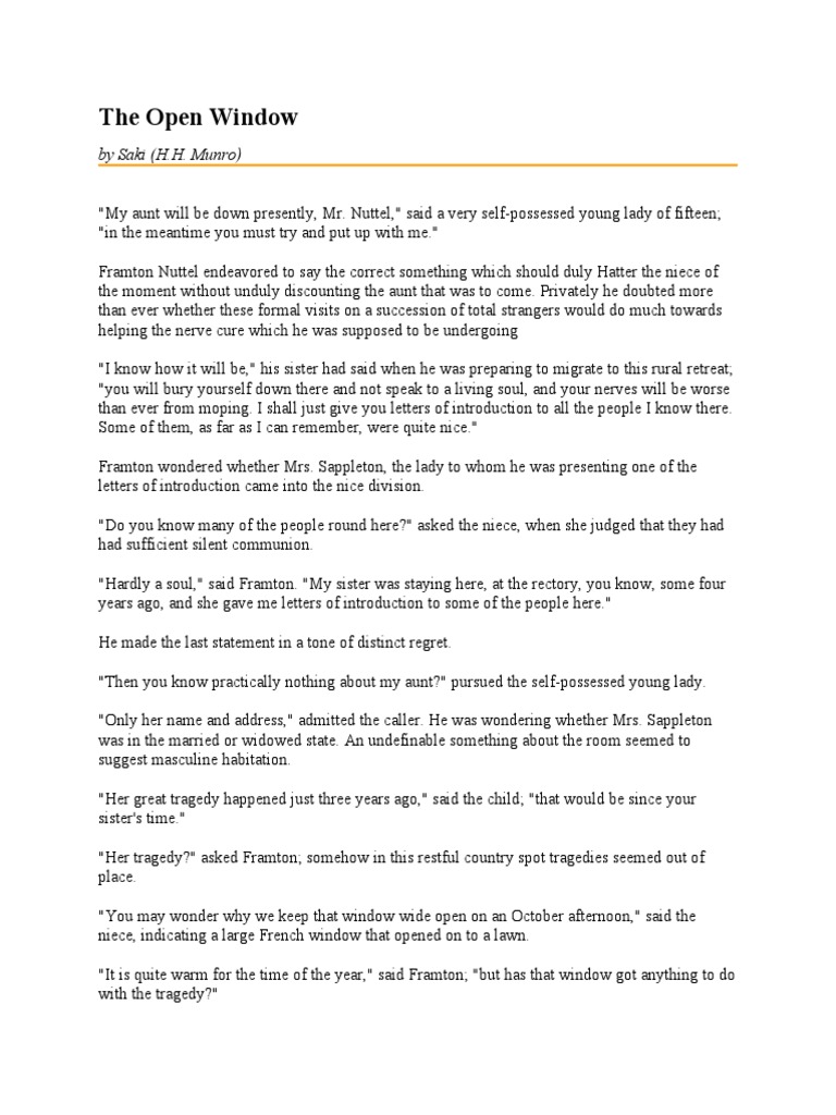 The Open Window - H. H. Munro | PDF | Saki