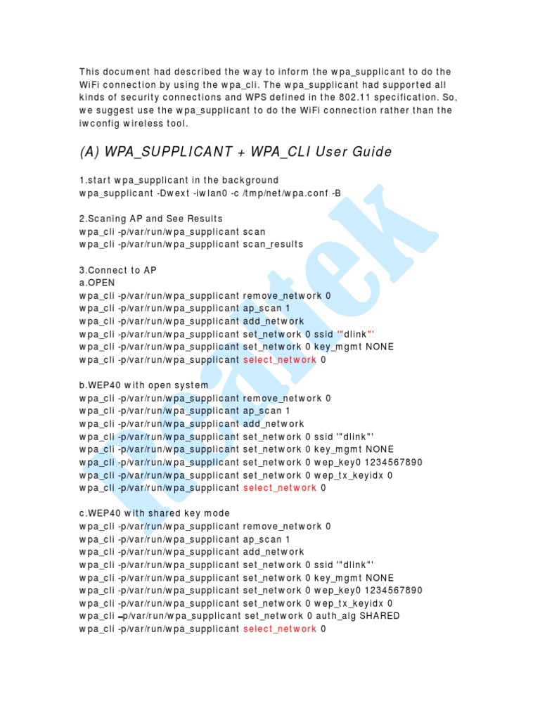 (A) Wpa - Supplicant + Wpa - Cli User Guide: '" "' Select - Network | PDF | Physical Layer ...
