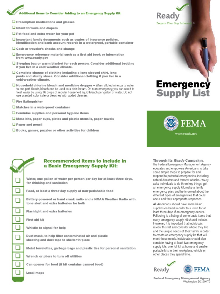 Ready Emergency Supply Kit Checklist | PDF | Bleach | Emergency Management