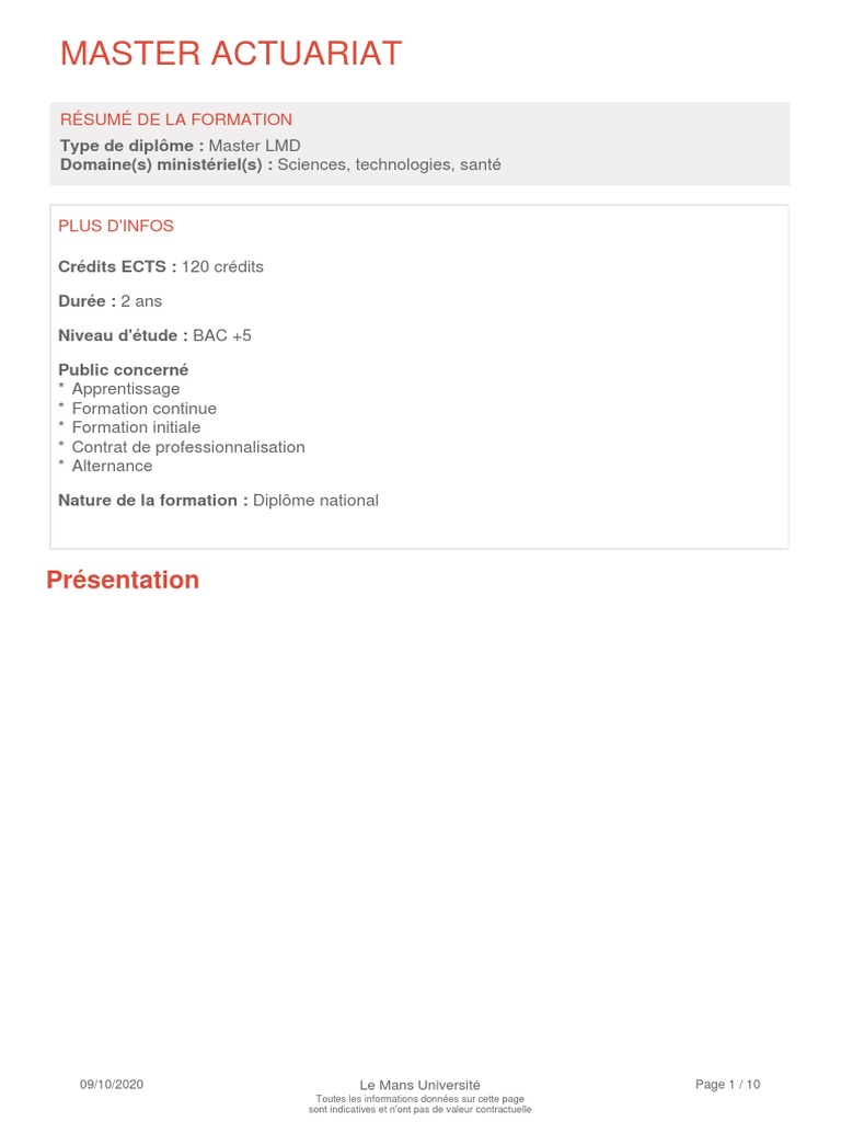 Master Actuariat : Formation et Compétences | PDF | Actuaire | Science