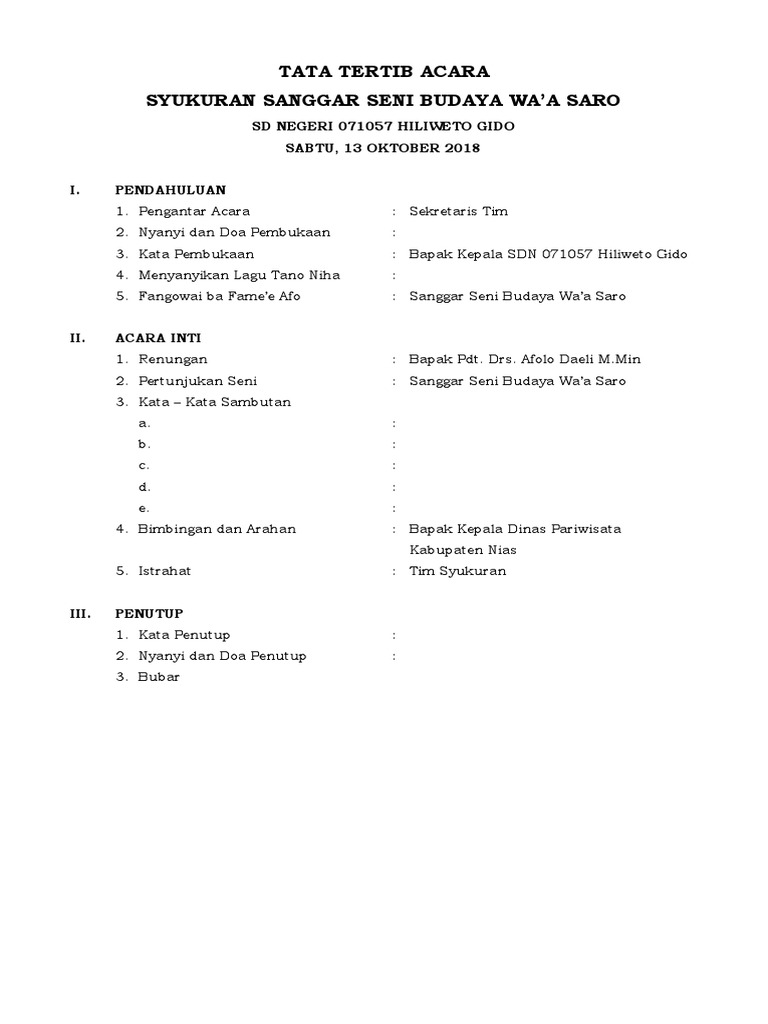 Tata Tertib Acara Tim Syukuran Sanggar | PDF