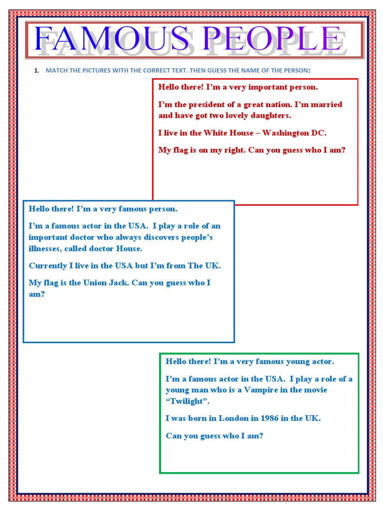 Famous People Activities Promoting Classroom Dynamics Group Form ...