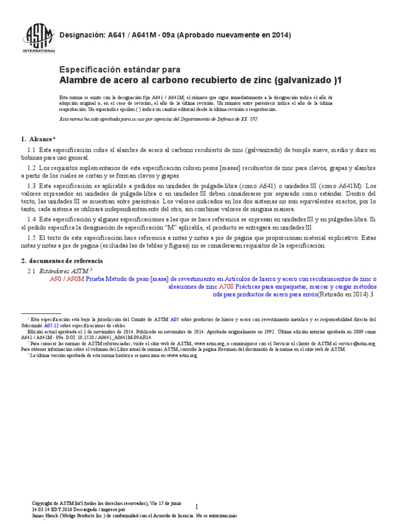 ASTM-A641 en Es | PDF | Revestimiento | Zinc