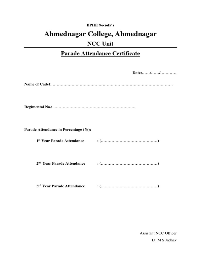 Parade Attendance Certificate | PDF