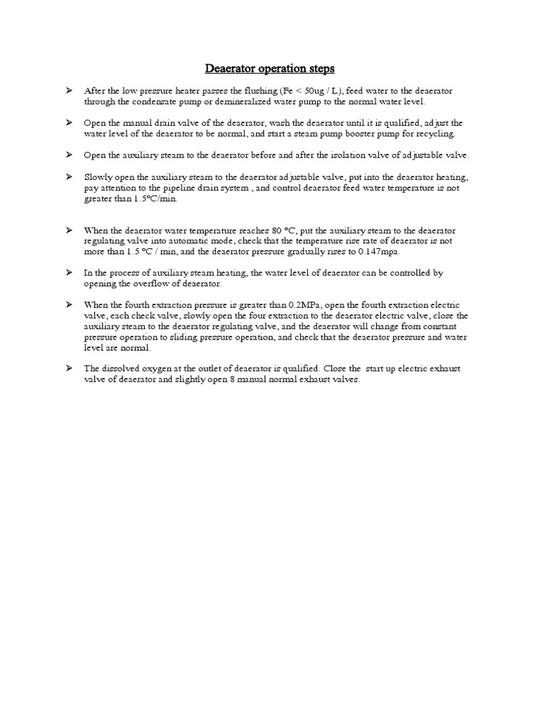 Deaerator operation step guide | PDF