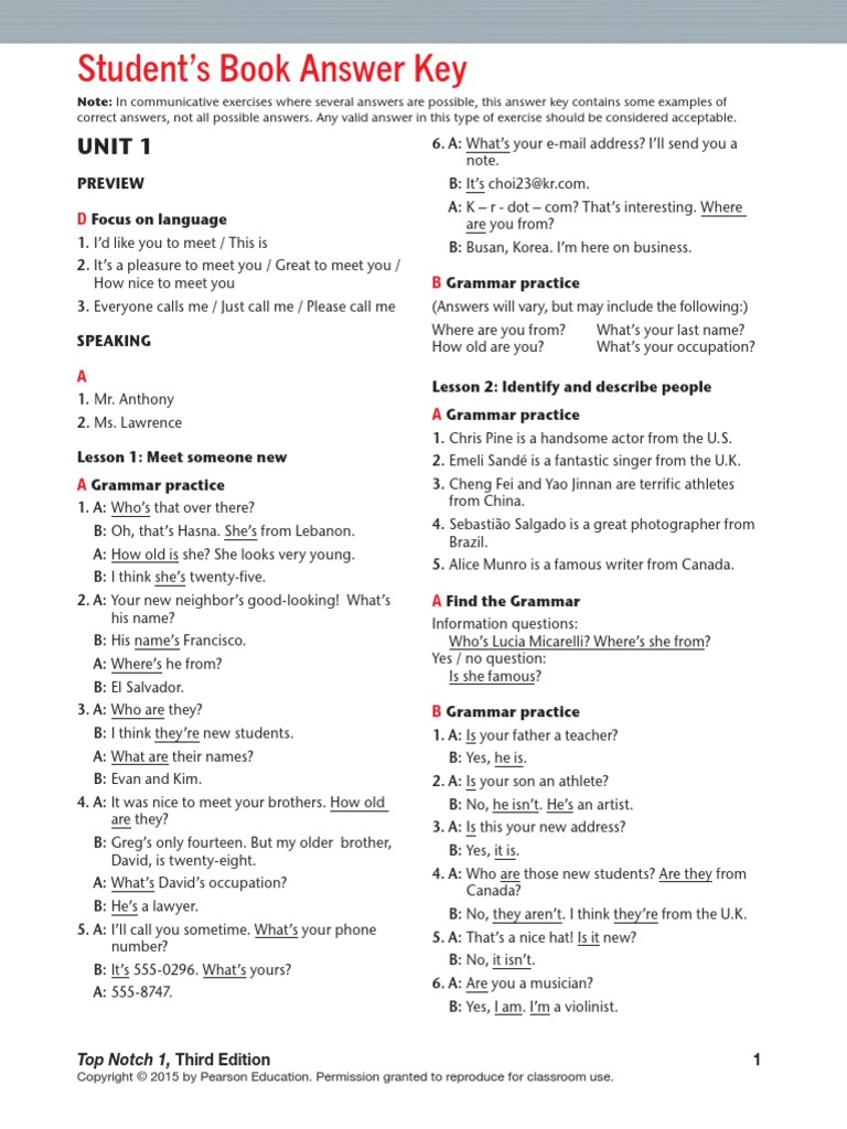 Student's Book Answer Key: Unit 1 | PDF | Home Appliance | Thai Cuisine