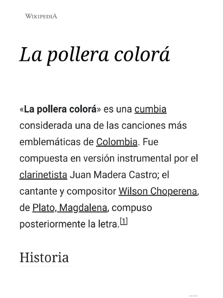 La Pollera Colorá - Wikipedia, La Enciclopedia Libre PDF | PDF