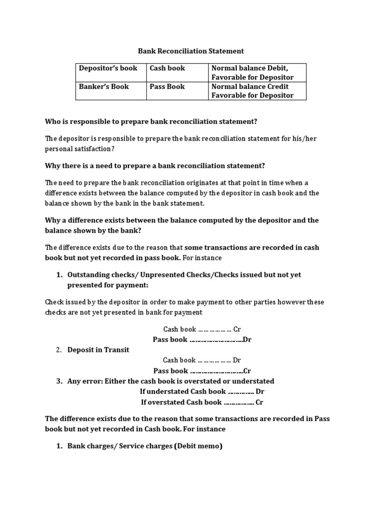 Bank Reconciliation Statement Example | PDF | Deposit Account | Debits ...