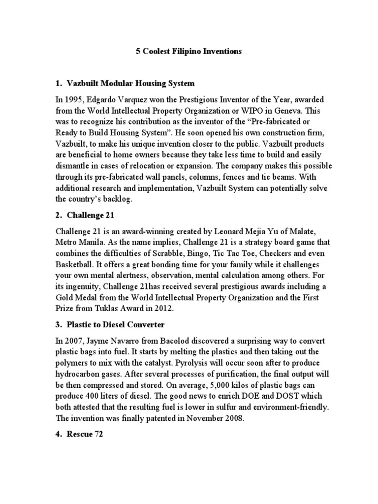 5 Coolest Filipino Inventions | PDF | Materials | Chemical Substances