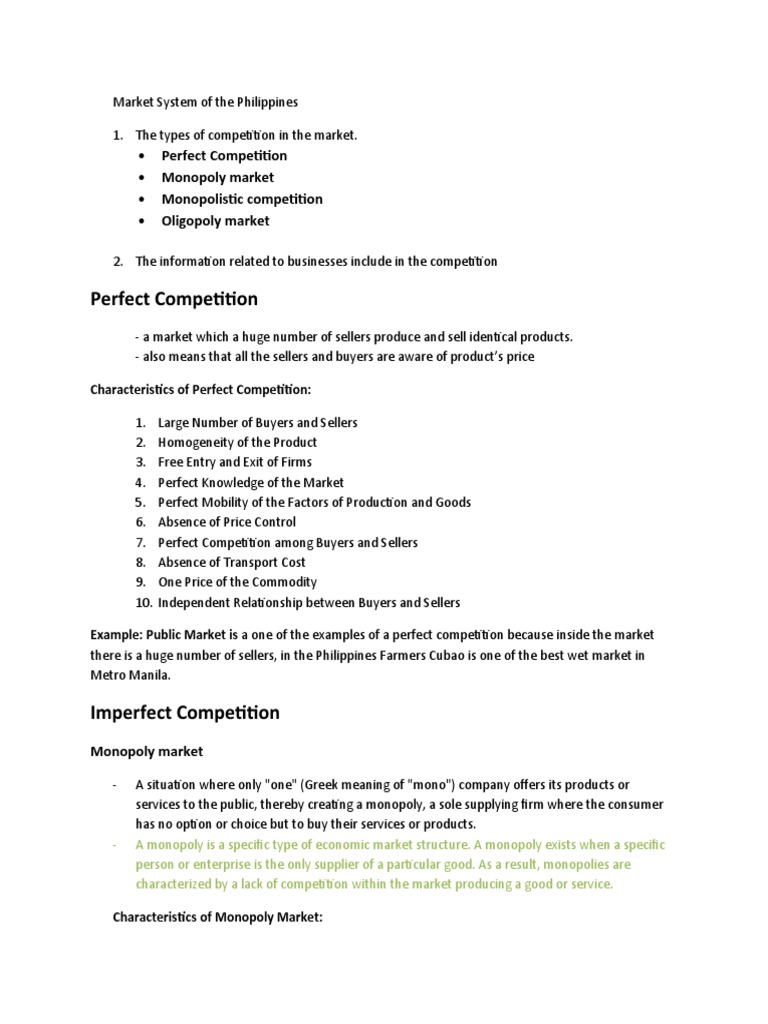 Market System of The Philippines | PDF | Monopoly | Perfect Competition