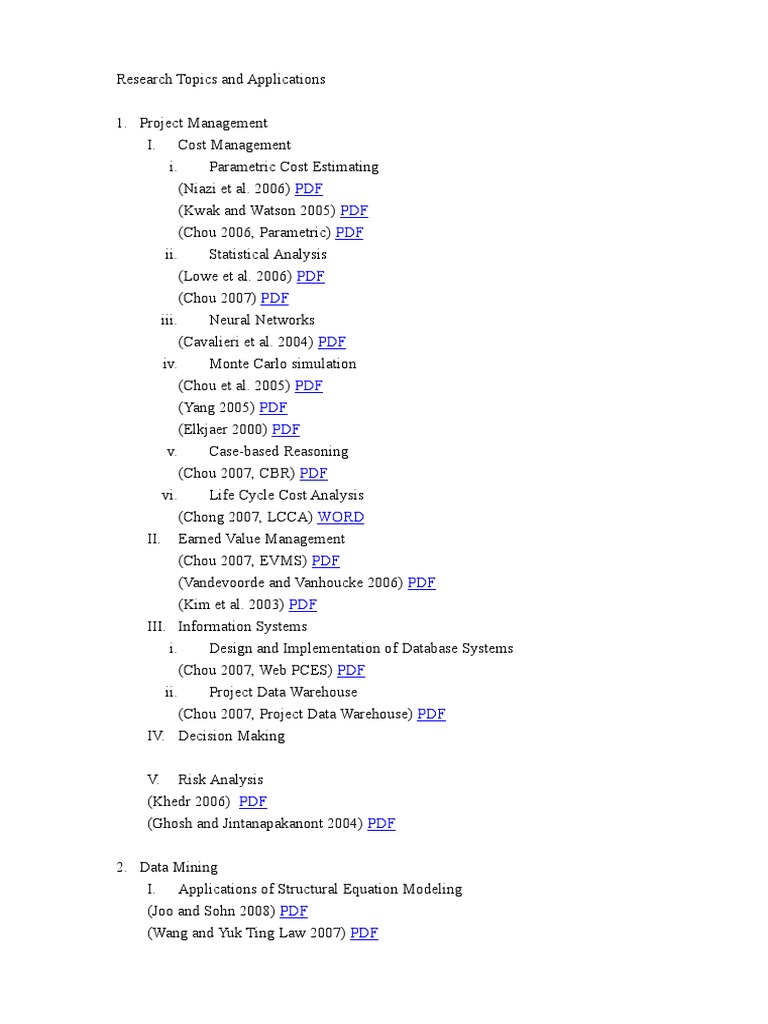 Sample Research Topics and Appl | PDF | Project Management | Monte ...