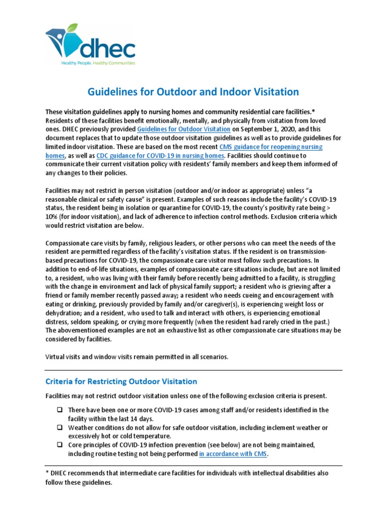 Visitation-Guidelines 10.9.20 FINAL | PDF | Nursing Home Care | Quarantine