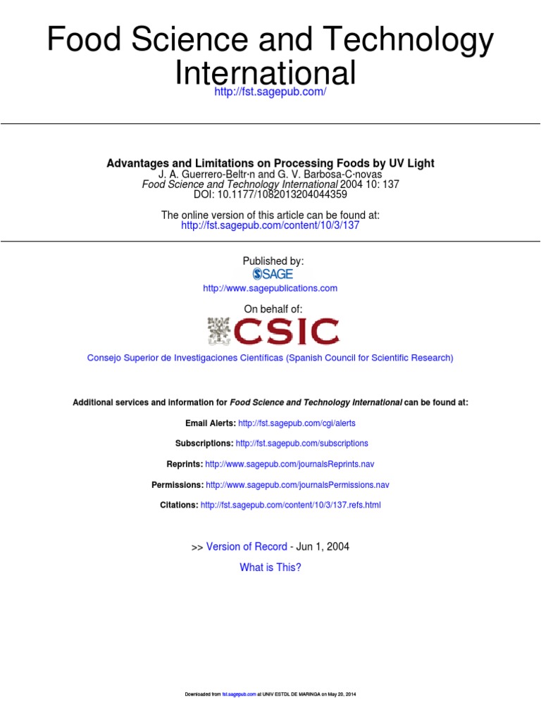 International Food Science and Technology: Advantages and Limitations ...