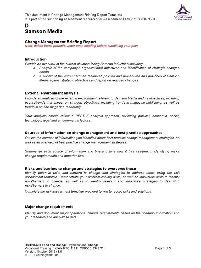 Change Management Briefing Report Template | PDF | Change Management ...