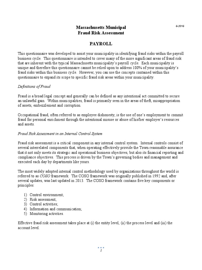 MMAAA Fraud Risk Questionnaire Payroll | PDF | Payroll | Internal Control