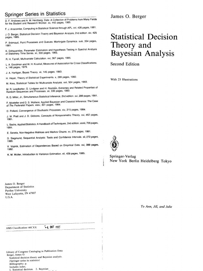 Statistical Decision Theory And Bayesian Analysis By James O Berger