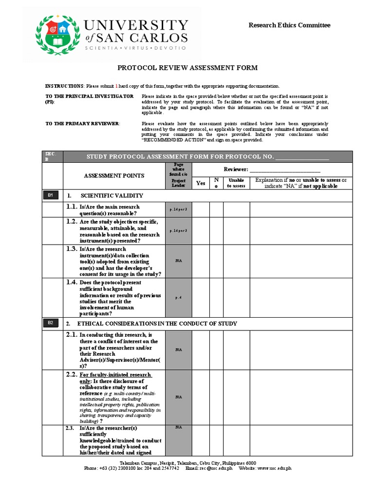 Form 2 (Protocol Review Assessment Form) NEW | PDF | Institutional ...