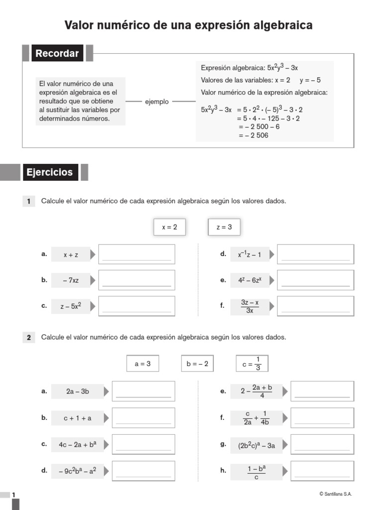 Valor Numérico de Una Expresión Algebraica | PDF | Índice de masa ...