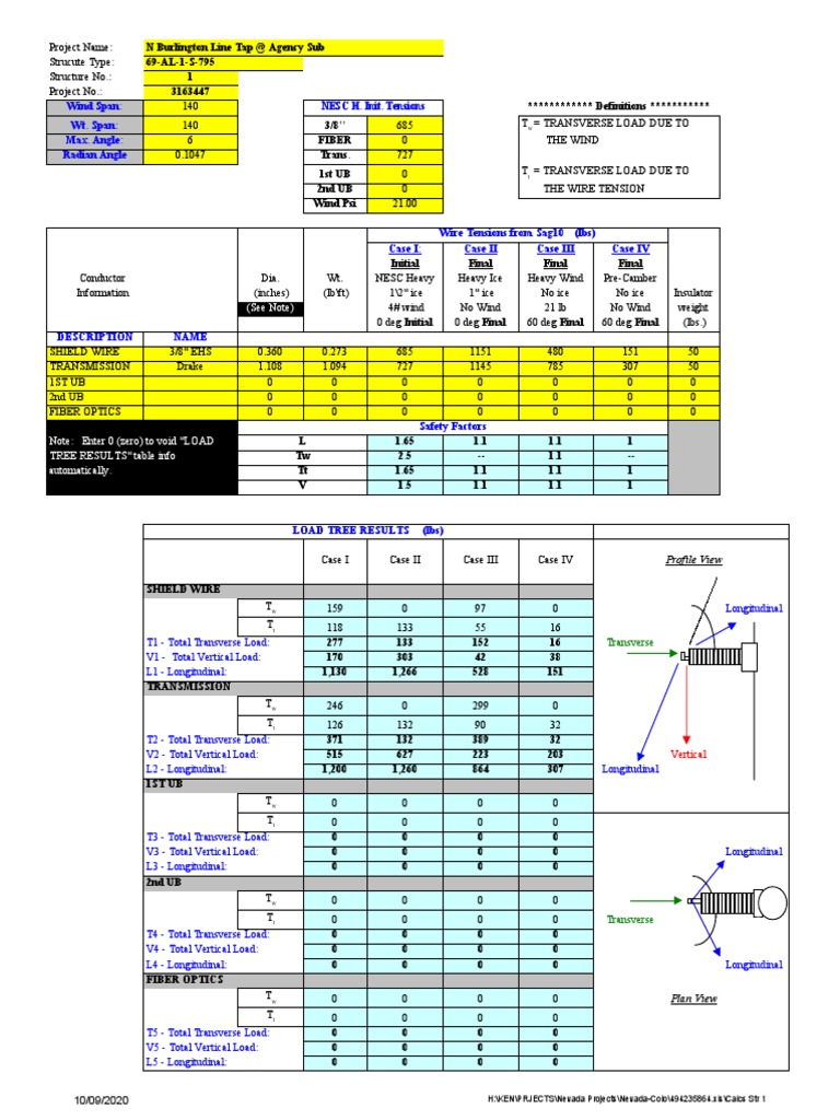 Load Tree Calculations: Wind Span: NESC H. Init. Tensions Wt. Span: Max. Angle: Radian Angle ...