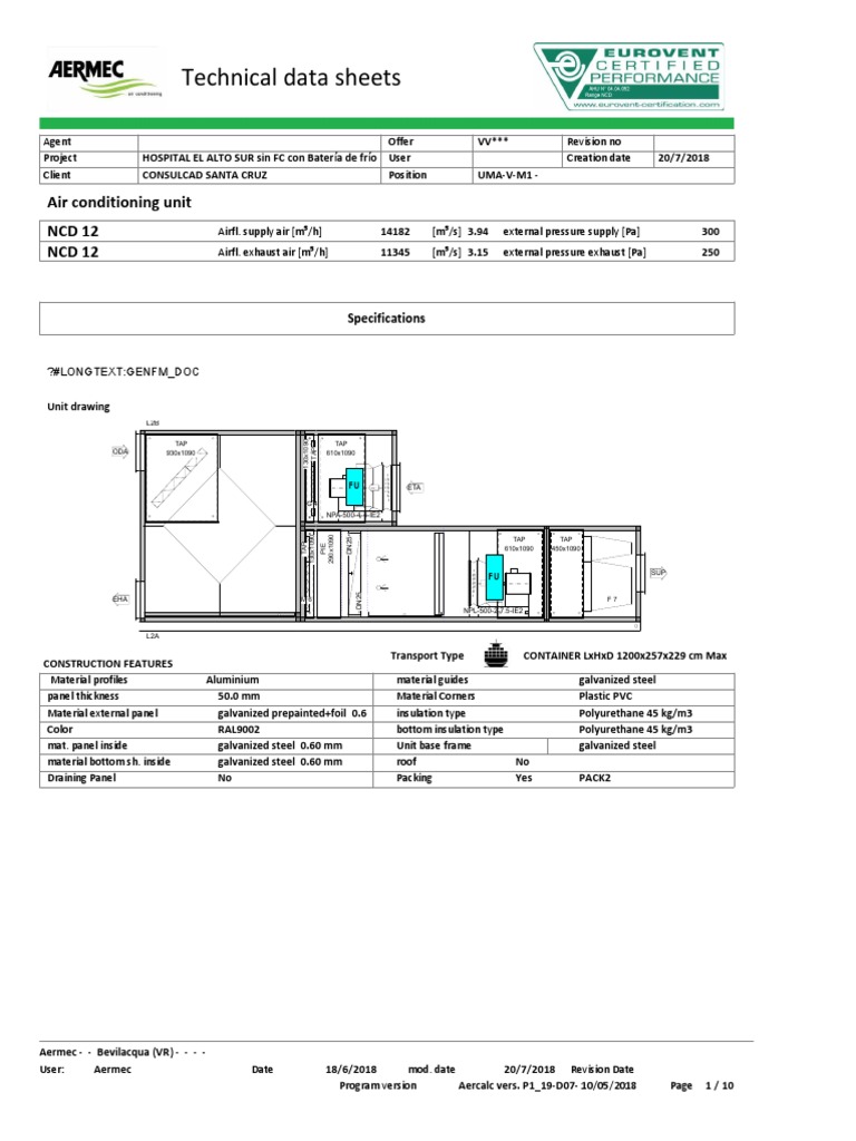Technical Data Sheets: Air Conditioning Unit NCD 12 NCD 12 | PDF | Ac ...