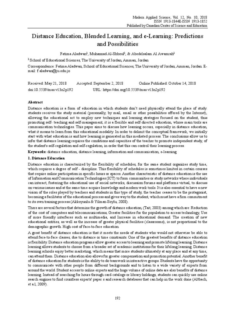 Distance Education, Blended Learning, and E-Learning: Predictions and Possibilities | Download ...